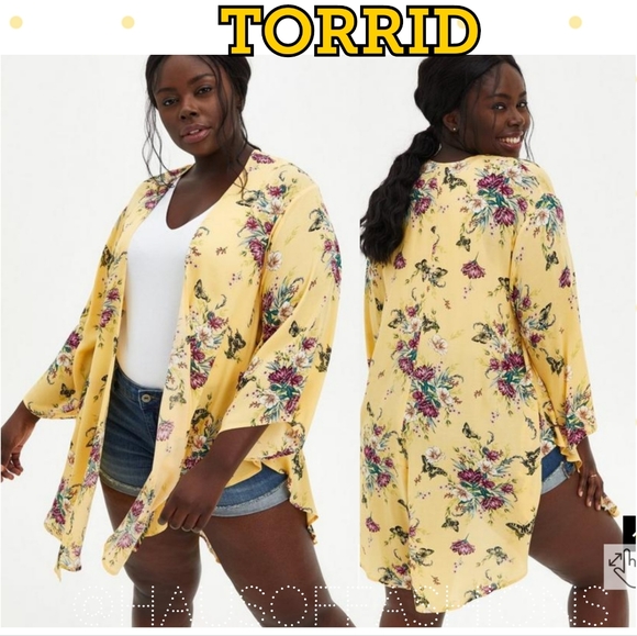 torrid | Tops | Torrid Georgette Yellow Floral Shirtailed Kimono Or ...